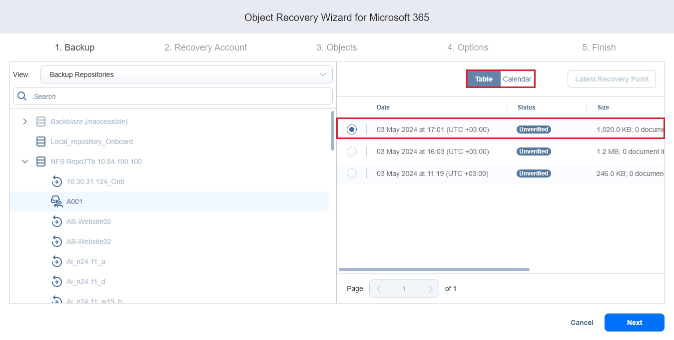 Microsoft 365 Object Recovery Wizard: Backup